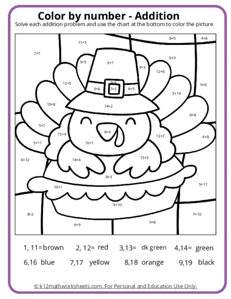 Thanksgiving Multiplication Coloring Worksheets – Printable ...