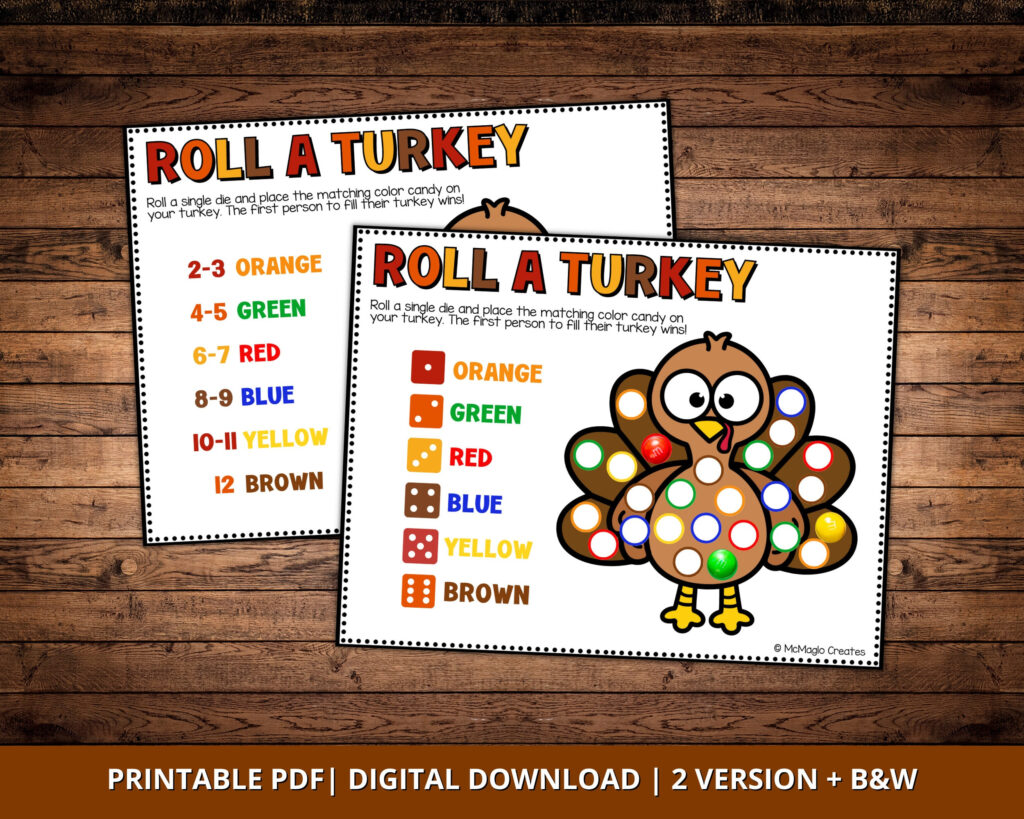 Roll a Turkey Printable Game – Printable Thanksgiving 2025
